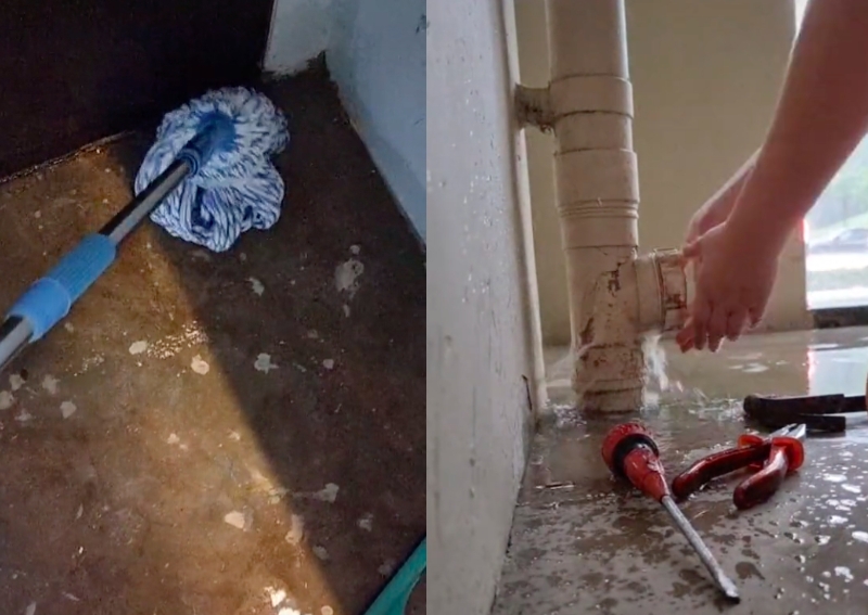 Woman fixes clogged water pipe at void deck after home turns into 'free ...