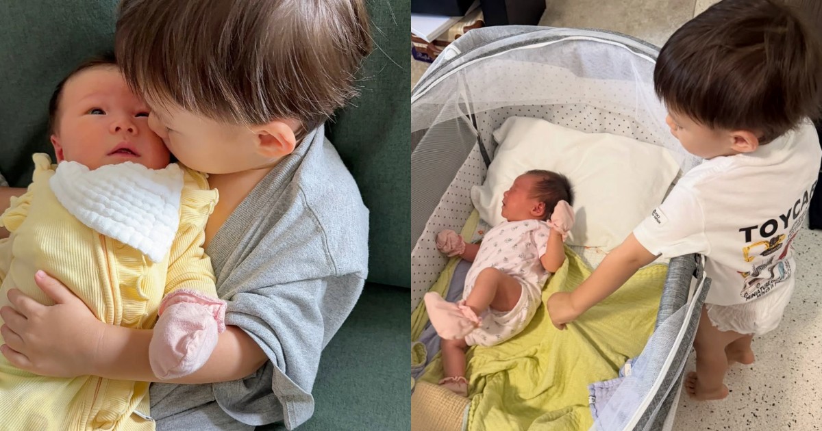 Rebecca Lim's 2-year-old son seen holding baby sister in newly released ...